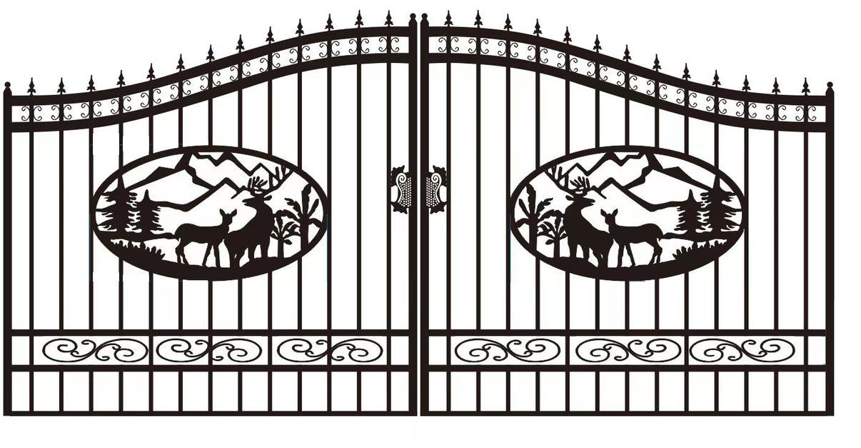 EMC 16 ft. Wrought Iron Driveway Gate - Deer Design, Heavy-Duty – EMC ...