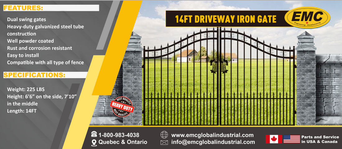EMC 14 ft. Wrought Iron Driveway Gate - Arrow Design, Heavy-Duty – EMC ...